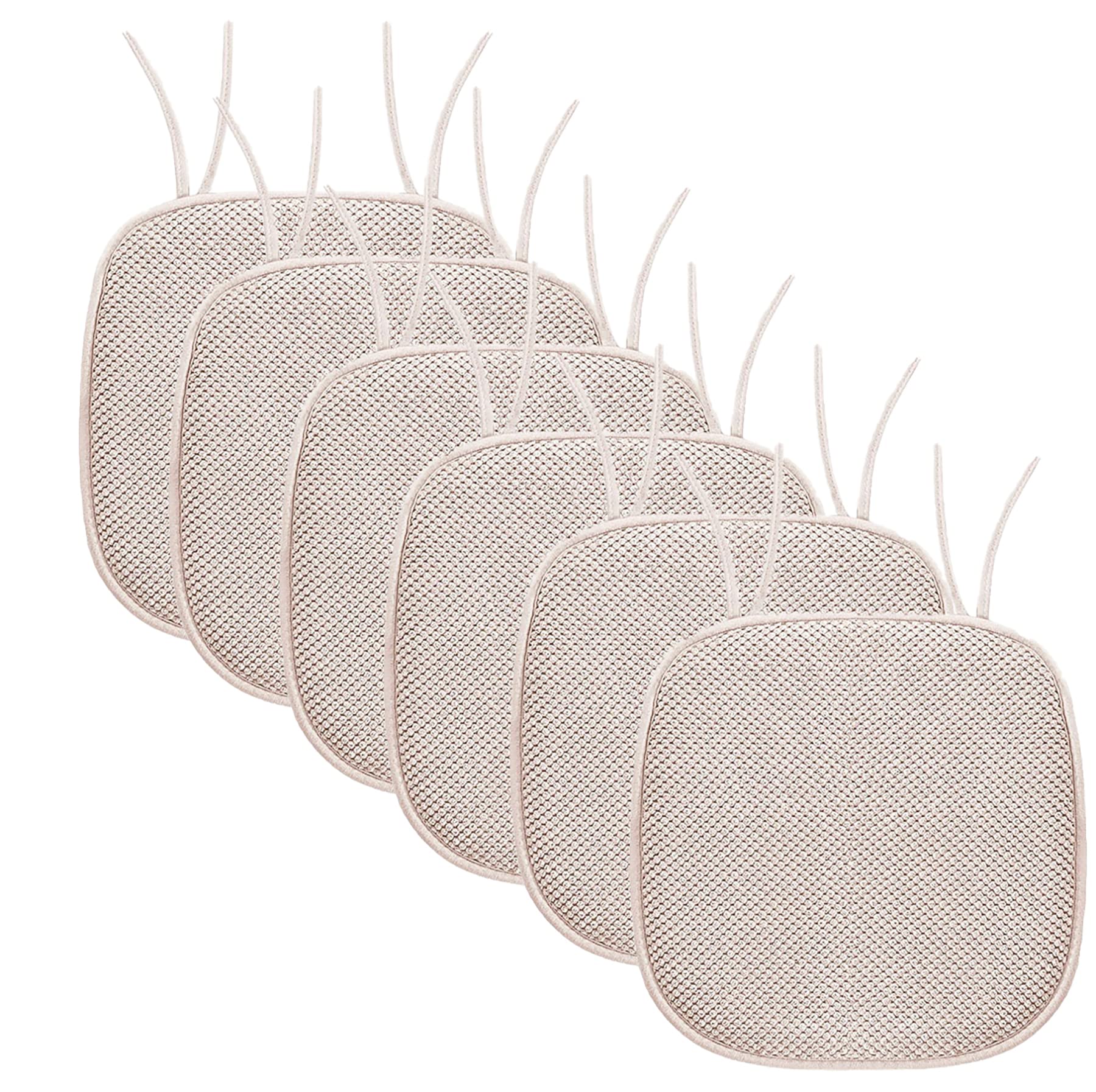 Chair Cushions for Dining Chairs 6 Pack, Office Chairs Cushions for Sofa Dining Room Decor, Car Seat Driver, Memory Foam Pads with Ties Slip Non-Skid Rubber Back Rounded Square 16" x 16" (Beige)