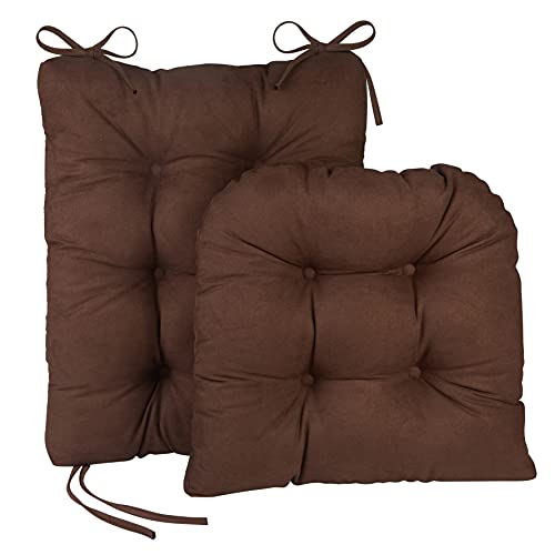 Klear Vu Omega Non-Slip Rocking Chair Cushion Set with Thick Padding and Tufted Design, Includes Seat Pad & Back Pillow with Ties for Living Room Rocker, 17x17 Inches, 2 Piece Set, Chocolate