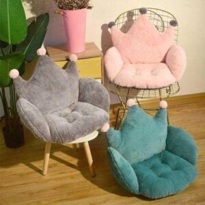 HKSICHENGKEJI Cute Crown Chair Cushions Desk Seat Cushion Waist Support Backrest High Back Chair Pad Cushion Cozy Crown Plush Seat Cushion Office Chair Car Home Seat Pad