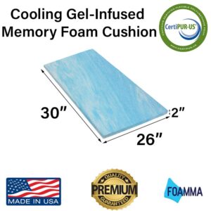 Foamma 2" x 26" x 30" Cooling Gel-Infused Memory Foam Cushion, Bed Mattress Topper,Seat Replacement, Padding, Chair Cushion Square Foam, Dining Chairs, Wheelchair Cushion Replacement