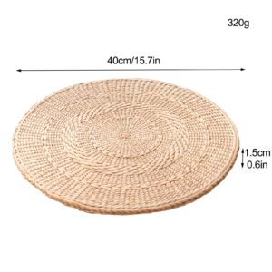 Ohstgp Tatami Floor Pillow Sitting Cushion, Thin Round Pouf Floor Seat Cushion, Natural Woven Grass Cushion Floor Cushions for Garden Dining Room Home Decor …