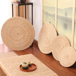 Ohstgp Tatami Floor Pillow Sitting Cushion, Thin Round Pouf Floor Seat Cushion, Natural Woven Grass Cushion Floor Cushions for Garden Dining Room Home Decor …