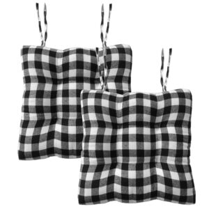 jeogyong kitchen chair cushions with ties, set of 2 farmhouse buffalo-check chair pads/seat cushions for kitchen & dining room chairs, country design black & white buffalo-plaid christmas decorations