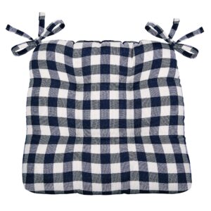 GoodGram Gingham Plaid Buffalo Checkered Premium Plush Country Farmhouse Chair Cushion Pads with Tear Proof Ties - Assorted Colors (4, Navy Blue)