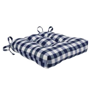 GoodGram Gingham Plaid Buffalo Checkered Premium Plush Country Farmhouse Chair Cushion Pads with Tear Proof Ties - Assorted Colors (4, Navy Blue)