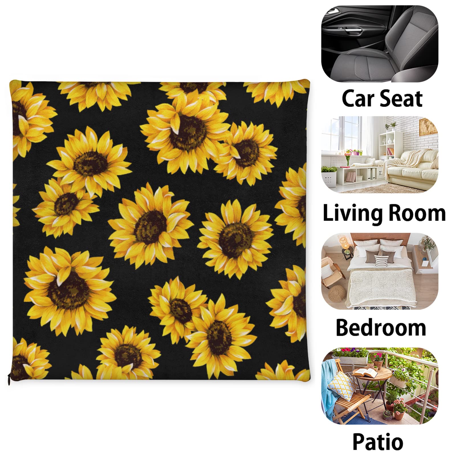 Square Chair Cushion Sunflower Foam Seat Cushion Sunflower Print Chair Pad Slip Resistant Thick and Comfortable Seat Cushion Pads Durable Soft Mat Pad 16 inch x 16 inch