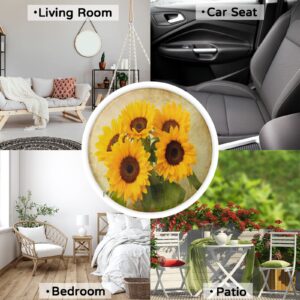 Floral Round Seat Cushion, Retro Sunflower Leaf Chair Cushions Soft Memory Foam Chair Pad Reversible Washable Seat Chair Pad with Zipper for Office Kitchen Dining Room Chair