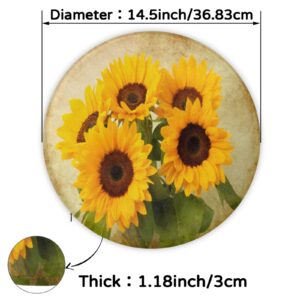 Floral Round Seat Cushion, Retro Sunflower Leaf Chair Cushions Soft Memory Foam Chair Pad Reversible Washable Seat Chair Pad with Zipper for Office Kitchen Dining Room Chair