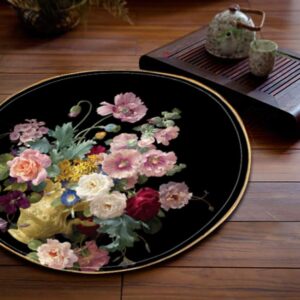 whooplaArt Plush Velvet Round Seat Cushion Black Floral Round Chair Cushion Varisized Chinese Style (PT-786, Dia 40cm/16)