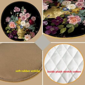 whooplaArt Plush Velvet Round Seat Cushion Black Floral Round Chair Cushion Varisized Chinese Style (PT-786, Dia 40cm/16)