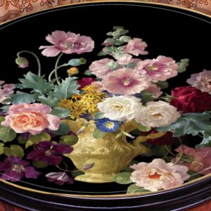 whooplaArt Plush Velvet Round Seat Cushion Black Floral Round Chair Cushion Varisized Chinese Style (PT-786, Dia 40cm/16)