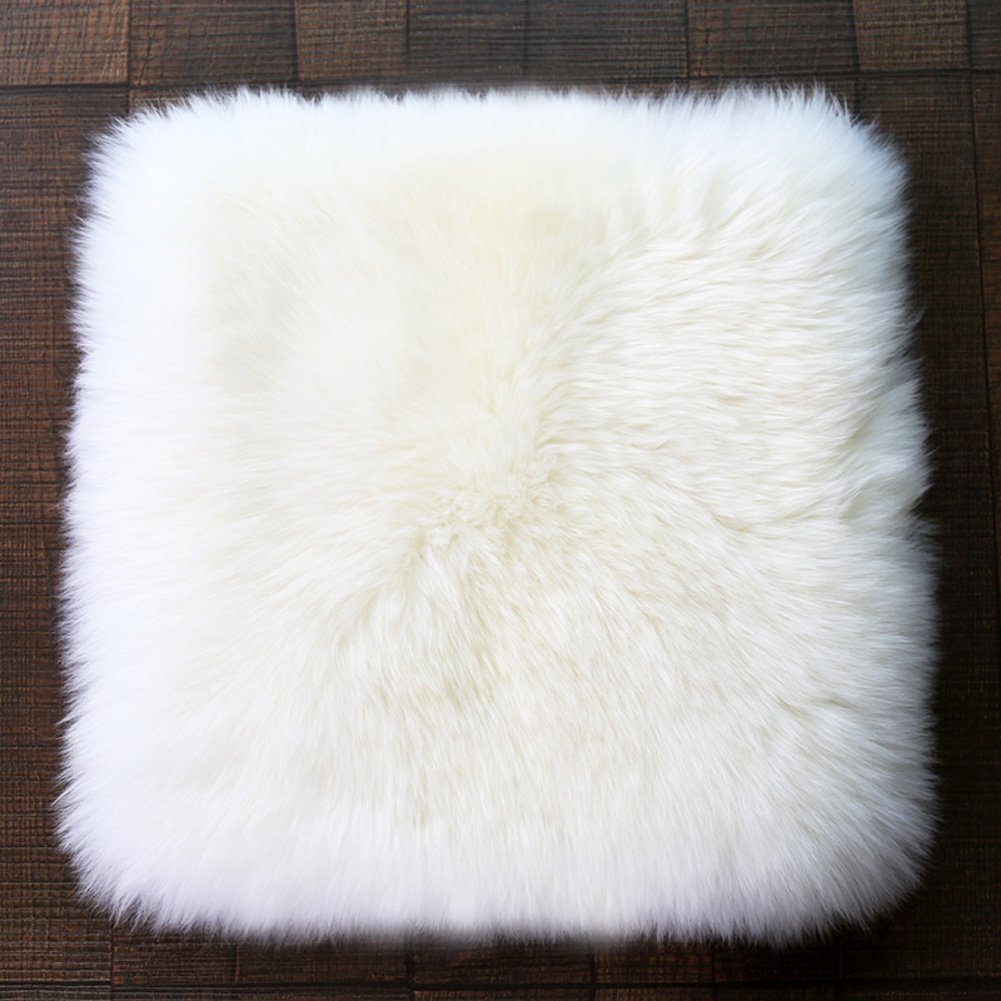 MelinSam18 Inch Australia Genuine Sheepskin Car Seat Cushion Covers Chair Pad One Seat Cover for car, Office Chair, or Plane (White)