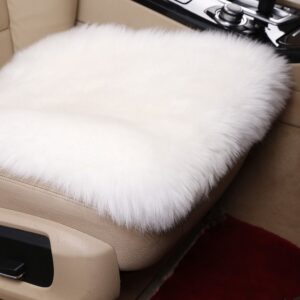 MelinSam18 Inch Australia Genuine Sheepskin Car Seat Cushion Covers Chair Pad One Seat Cover for car, Office Chair, or Plane (White)