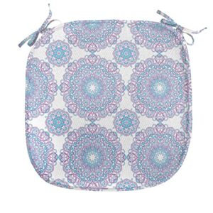 ambesonne mandala chair seating cushion, yoga cultural ornaments in pastel colors entangled lines flowers, anti-slip seat padding for kitchen & patio, 16"x16", lilac blue white