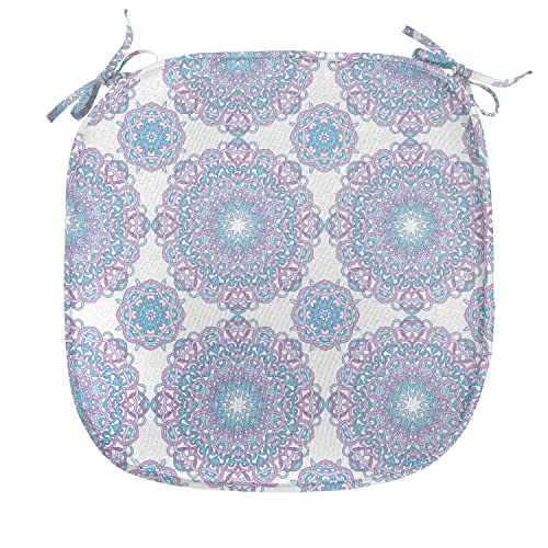 Ambesonne Mandala Chair Seating Cushion, Yoga Cultural Ornaments in Pastel Colors Entangled Lines Flowers, Anti-Slip Seat Padding for Kitchen & Patio, 16"x16", Lilac Blue White