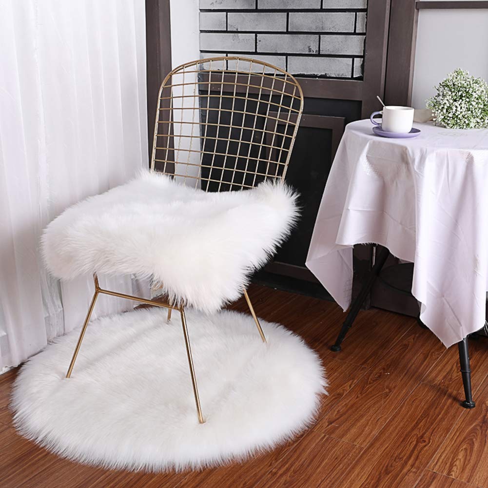 XingMart 18" x 18" Fluffy Faux Sheepskin Fur Square Chair Cushion Cover Seat Pad Soft Rugs for Bedroom Living Girls Room Sofa Decor, White, 1 Pack