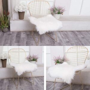 XingMart 18" x 18" Fluffy Faux Sheepskin Fur Square Chair Cushion Cover Seat Pad Soft Rugs for Bedroom Living Girls Room Sofa Decor, White, 1 Pack