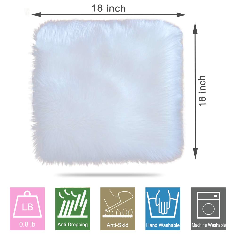 XingMart 18" x 18" Fluffy Faux Sheepskin Fur Square Chair Cushion Cover Seat Pad Soft Rugs for Bedroom Living Girls Room Sofa Decor, White, 1 Pack