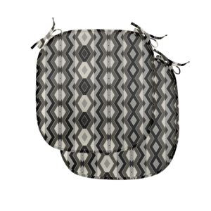 ambesonne geometric chair seating cushion set of 2, aztec tribal folk zigzags chevron traditional bohemian, anti-slip seat padding for kitchen & patio, 16"x16", charcoal grey black