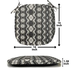 Ambesonne Geometric Chair Seating Cushion Set of 2, Aztec Tribal Folk Zigzags Chevron Traditional Bohemian, Anti-Slip Seat Padding for Kitchen & Patio, 16"x16", Charcoal Grey Black