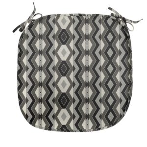 Ambesonne Geometric Chair Seating Cushion Set of 2, Aztec Tribal Folk Zigzags Chevron Traditional Bohemian, Anti-Slip Seat Padding for Kitchen & Patio, 16"x16", Charcoal Grey Black