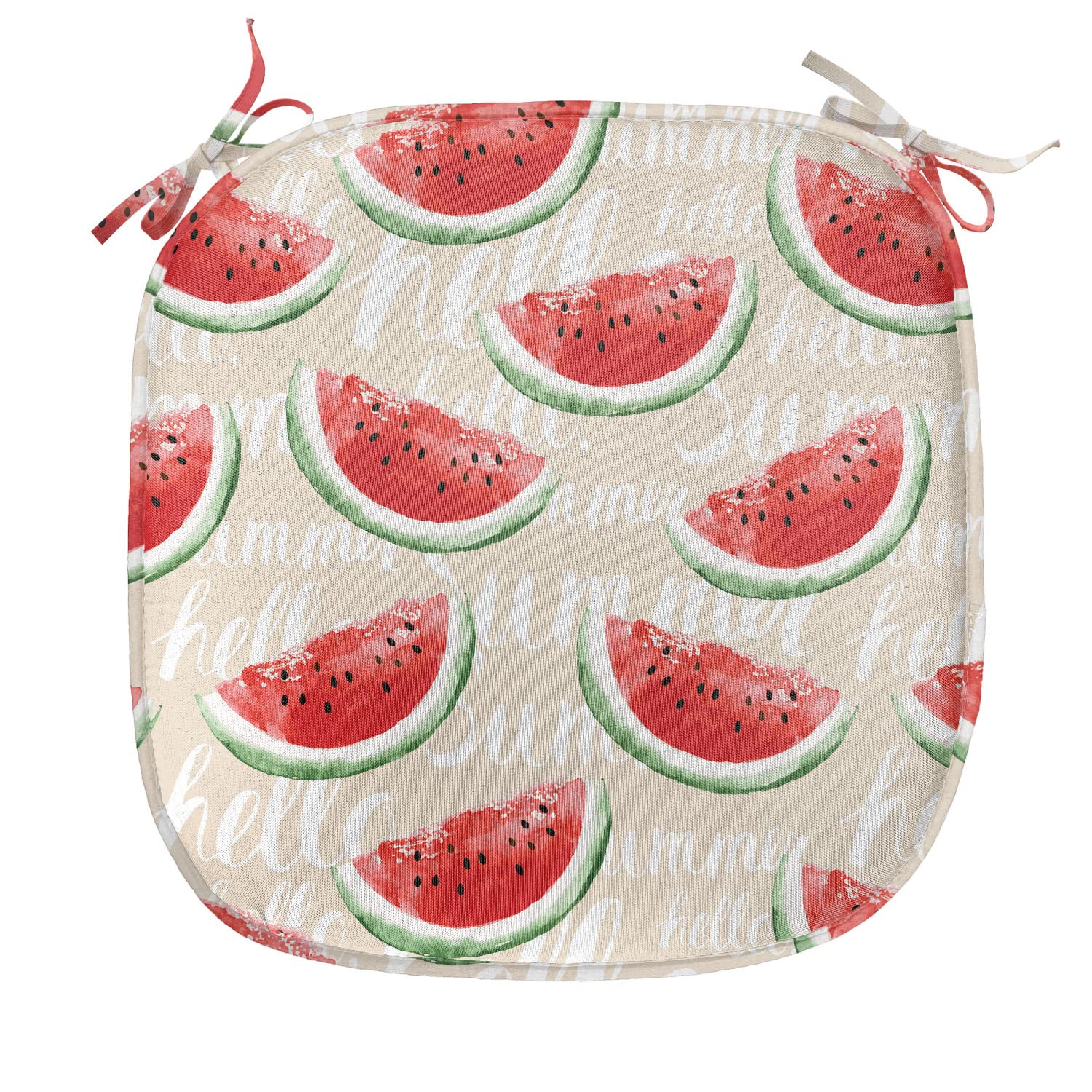 Ambesonne Fruits Chair Seating Cushion Set of 8, Watercolor Fresh Watermelons Yummy Summer Food Harvest Paintbrush Display, Anti-Slip Seat Padding for Kitchen & Patio, 16"x16", Cream Red Jade Green