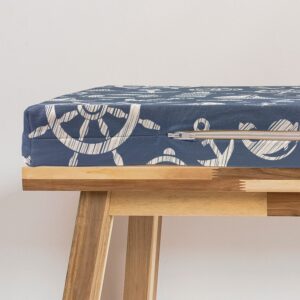 Ambesonne Sailboat Bench Pad, Diagonal Hatched Nautical Elements Ship's Wheel Anchor and Marine Animals, Standard Size HR Foam Cushion with Decorative Fabric Cover, 45" x 15" x 2", White Blue