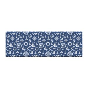 Ambesonne Sailboat Bench Pad, Diagonal Hatched Nautical Elements Ship's Wheel Anchor and Marine Animals, Standard Size HR Foam Cushion with Decorative Fabric Cover, 45" x 15" x 2", White Blue