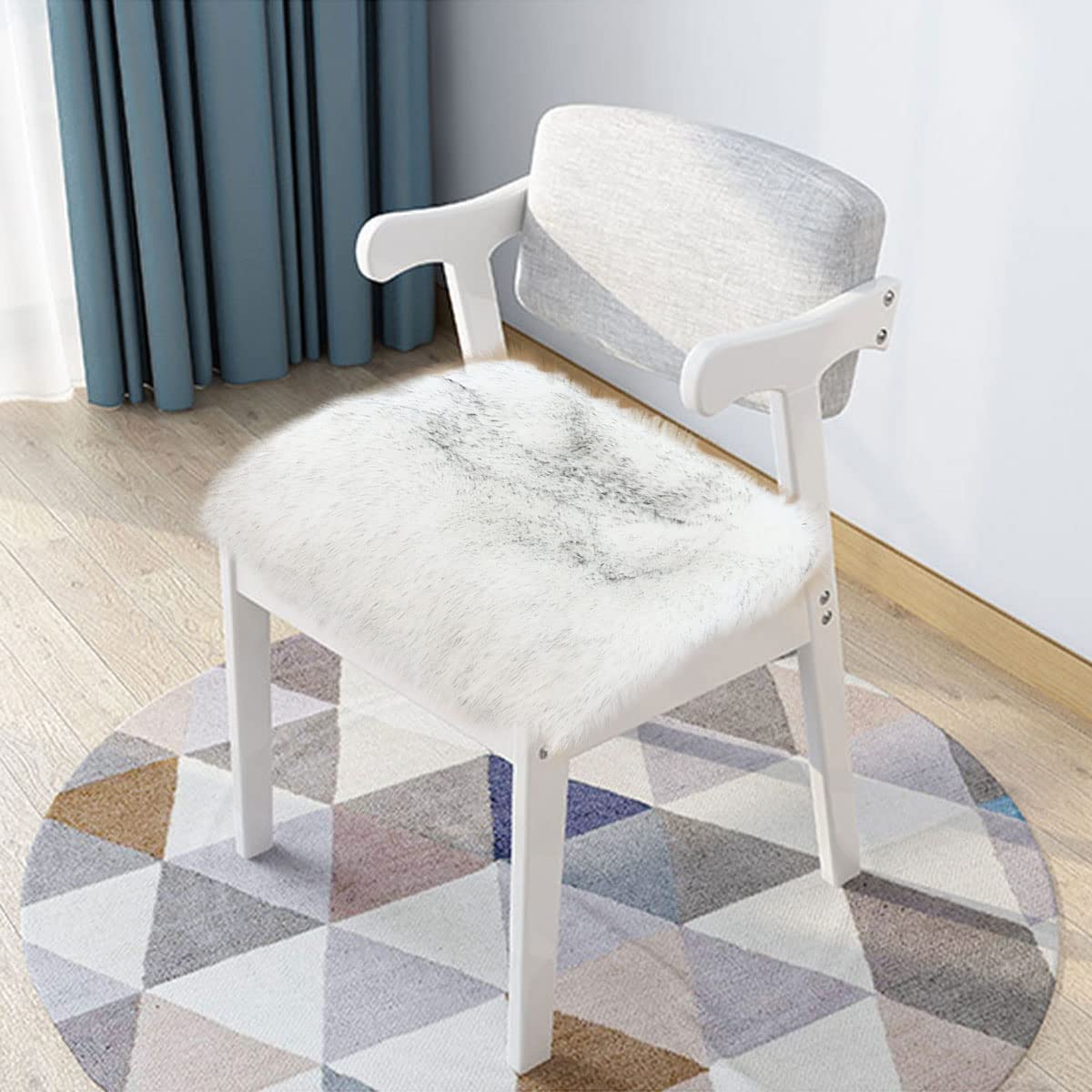 OKAYDA Fluffy Faux Sheepskin Fur Chair Pad Shaggy Seat Cushion Soft Stool Cover Perfect for Sofa Home Decor (Grey tip Square)