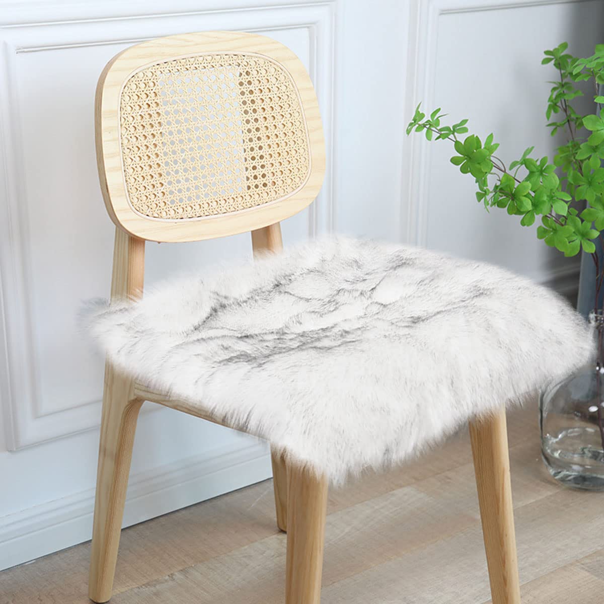 OKAYDA Fluffy Faux Sheepskin Fur Chair Pad Shaggy Seat Cushion Soft Stool Cover Perfect for Sofa Home Decor (Grey tip Square)