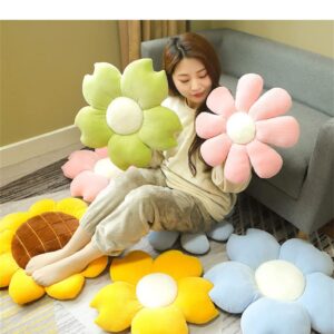 Uewidiod Flower-Shaped Daisy Pillow Sofa Cushion Round Center Flower Chair Cushion Bay Window Tatami Decoration Office Cushion car Cushion (40*40cm/16*16inch, Sunflower Yellow-Brown)