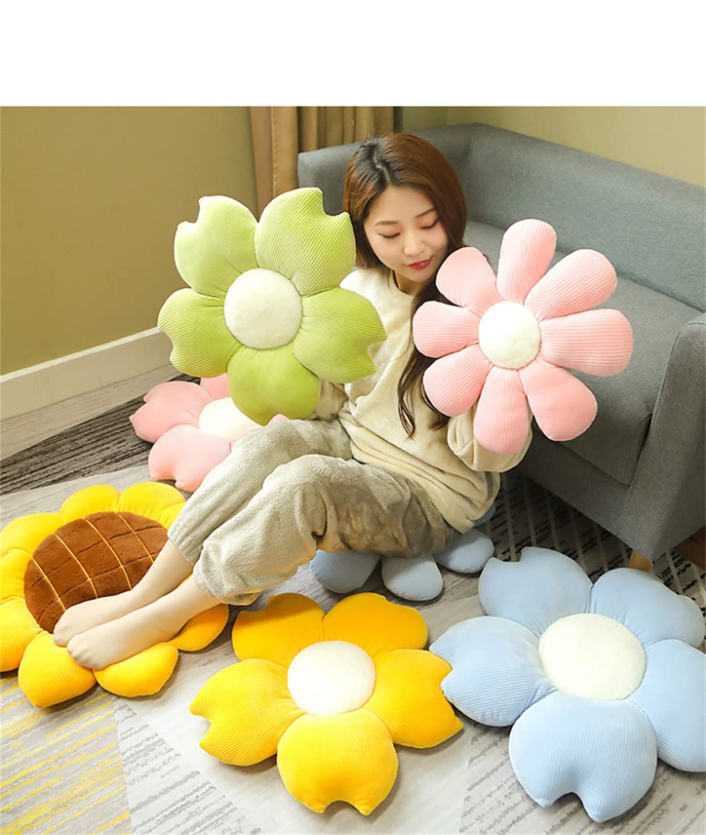 Uewidiod Flower-Shaped Daisy Pillow Sofa Cushion Round Center Flower Chair Cushion Bay Window Tatami Decoration Office Cushion car Cushion (40*40cm/16*16inch, Sunflower Yellow-Brown)