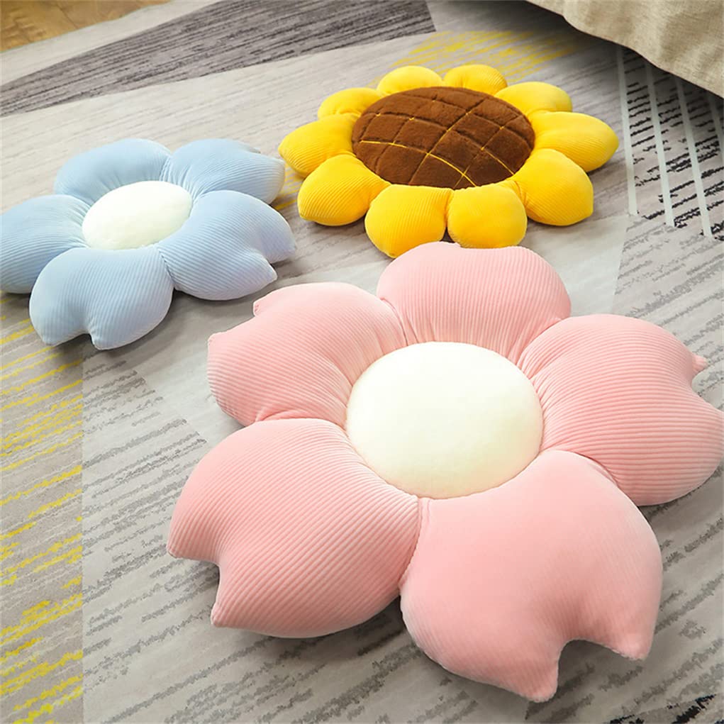 Uewidiod Flower-Shaped Daisy Pillow Sofa Cushion Round Center Flower Chair Cushion Bay Window Tatami Decoration Office Cushion car Cushion (40*40cm/16*16inch, Sunflower Yellow-Brown)