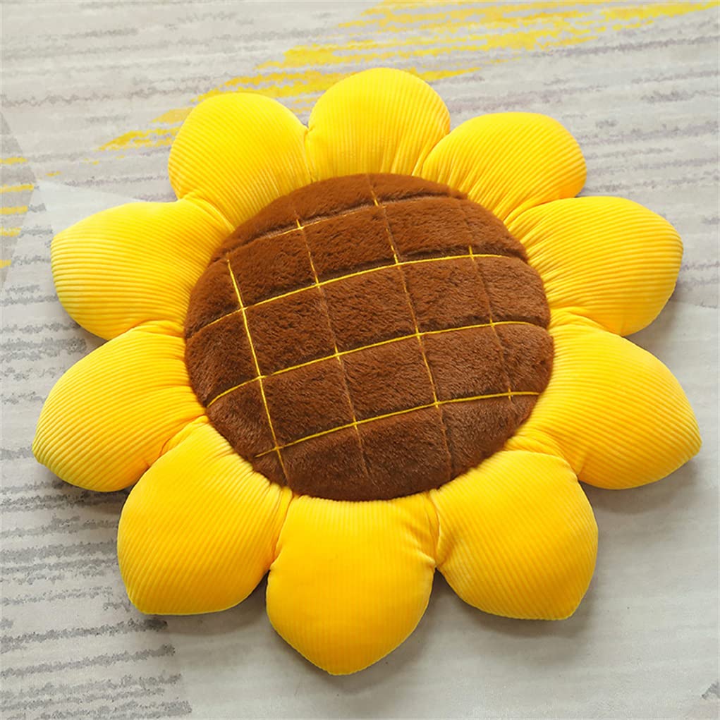 Uewidiod Flower-Shaped Daisy Pillow Sofa Cushion Round Center Flower Chair Cushion Bay Window Tatami Decoration Office Cushion car Cushion (40*40cm/16*16inch, Sunflower Yellow-Brown)