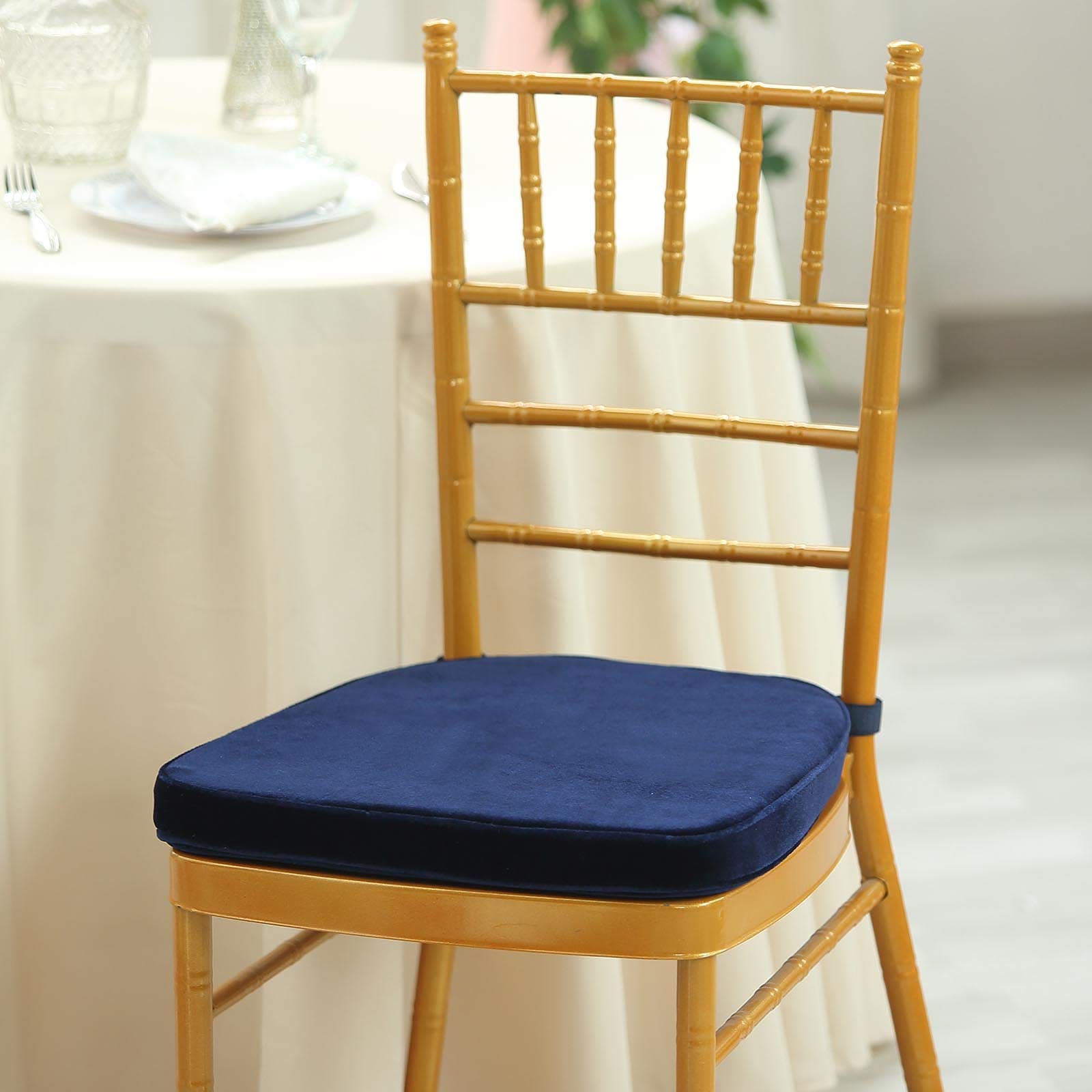 TABLECLOTHSFACTORY 2" Thick Navy Blue Chair Pad Skid Proof Backing Seat Cushion with Premium Velvet Fabric