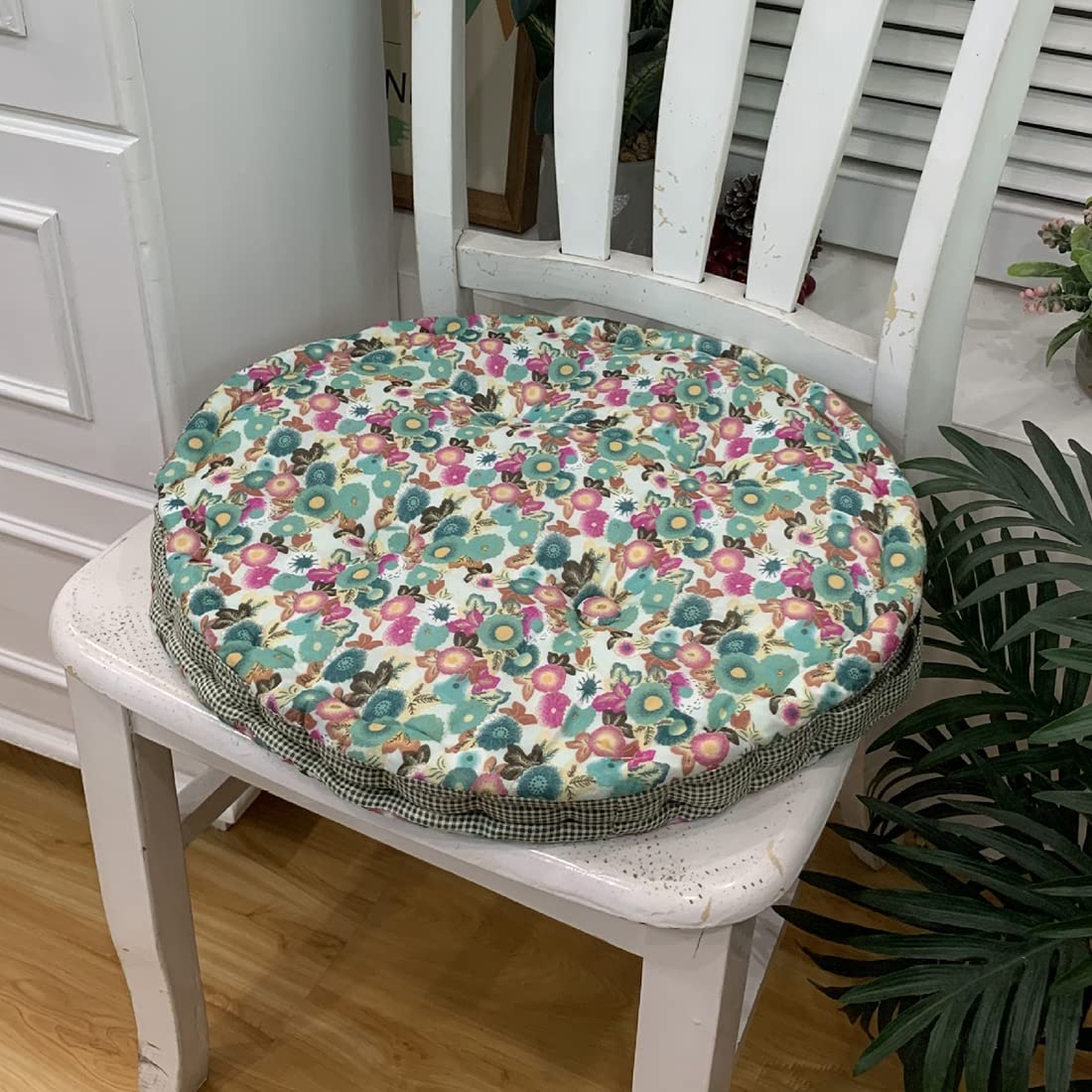 vctops Floral Printed Round Chair Pad Cotton Filled Cushion Tatami Boho Patchwork Indoor Outdoor Seat Chair Pad (16"x16",319 Green)