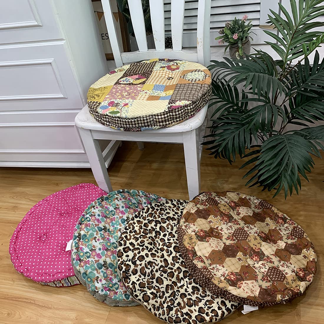 vctops Floral Printed Round Chair Pad Cotton Filled Cushion Tatami Boho Patchwork Indoor Outdoor Seat Chair Pad (16"x16",319 Green)