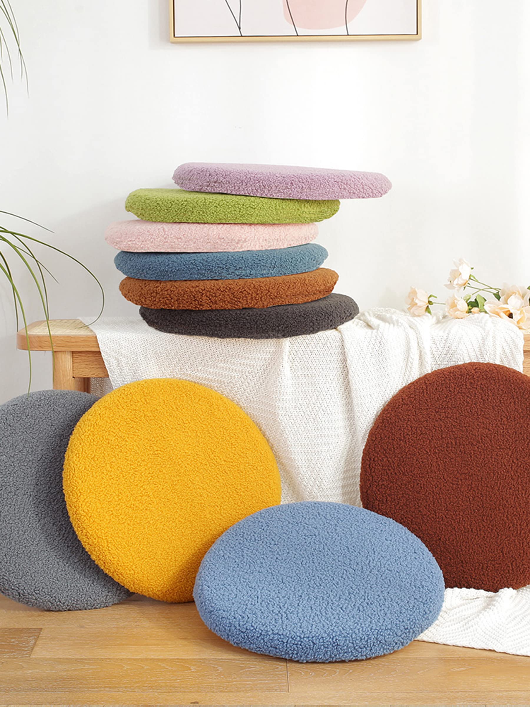 Happiness Decoration Bar Stool Cushion Round Memory Foam Seat Cushions Plush Non Slip Cushion Pads Cover Tatami Kitchen, Home, Office Chair Pads with Zipper Washable (14 inch, Light Brown)