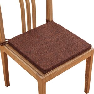 wjxboos linen dining chair pads,custom size kitchen chair cushion checkered japanese-style non-slip with ties office chair cushion (coffee,24"*24"*2")