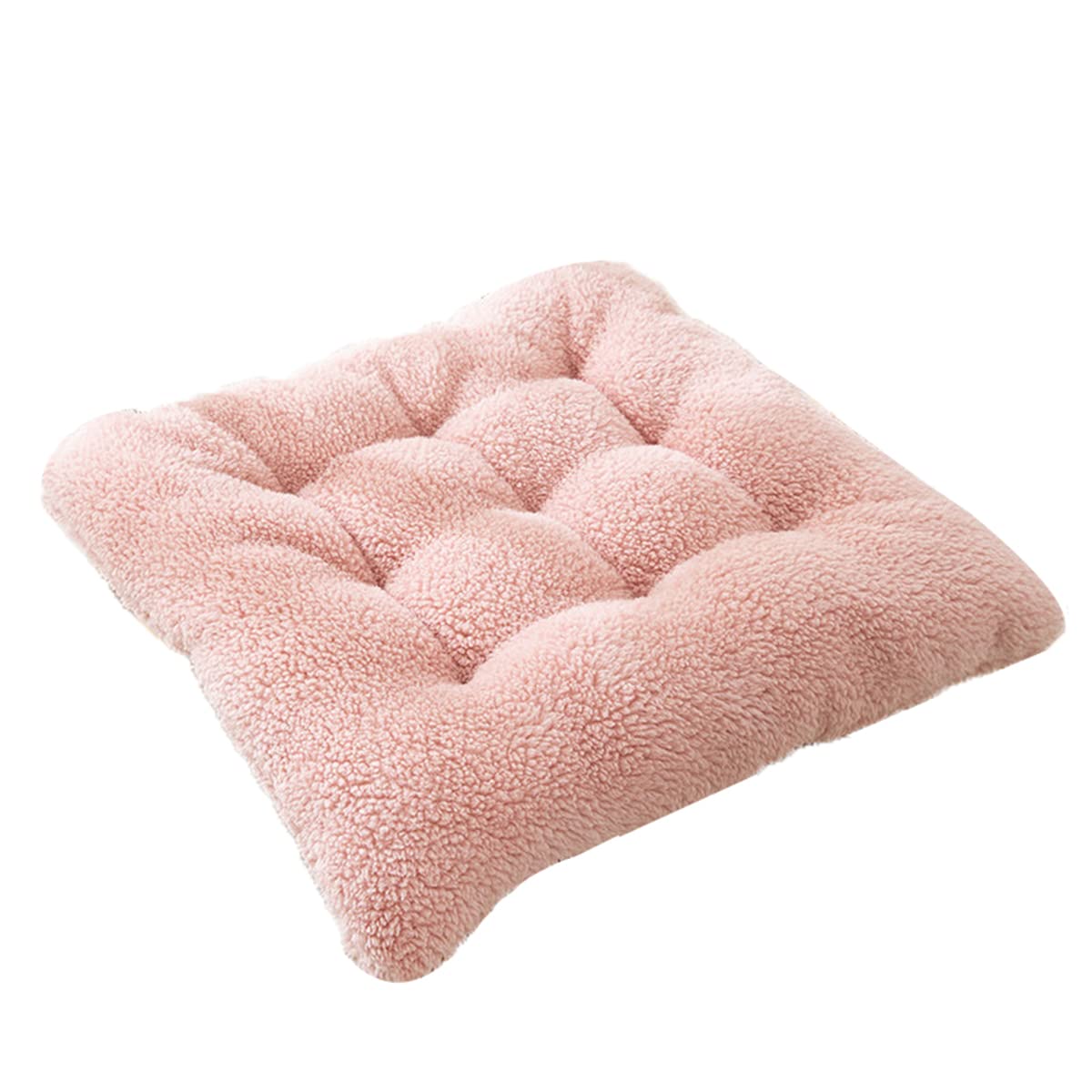 Square Lamb Wool Cushion Solid Color Butt Pad Non-Slip Soft Fluffy Thicken Plush Seat Pillows Cushions Office Chair Seat Pad Chair Cushion for Home, Office,Adults and Children Pink-15.7inch