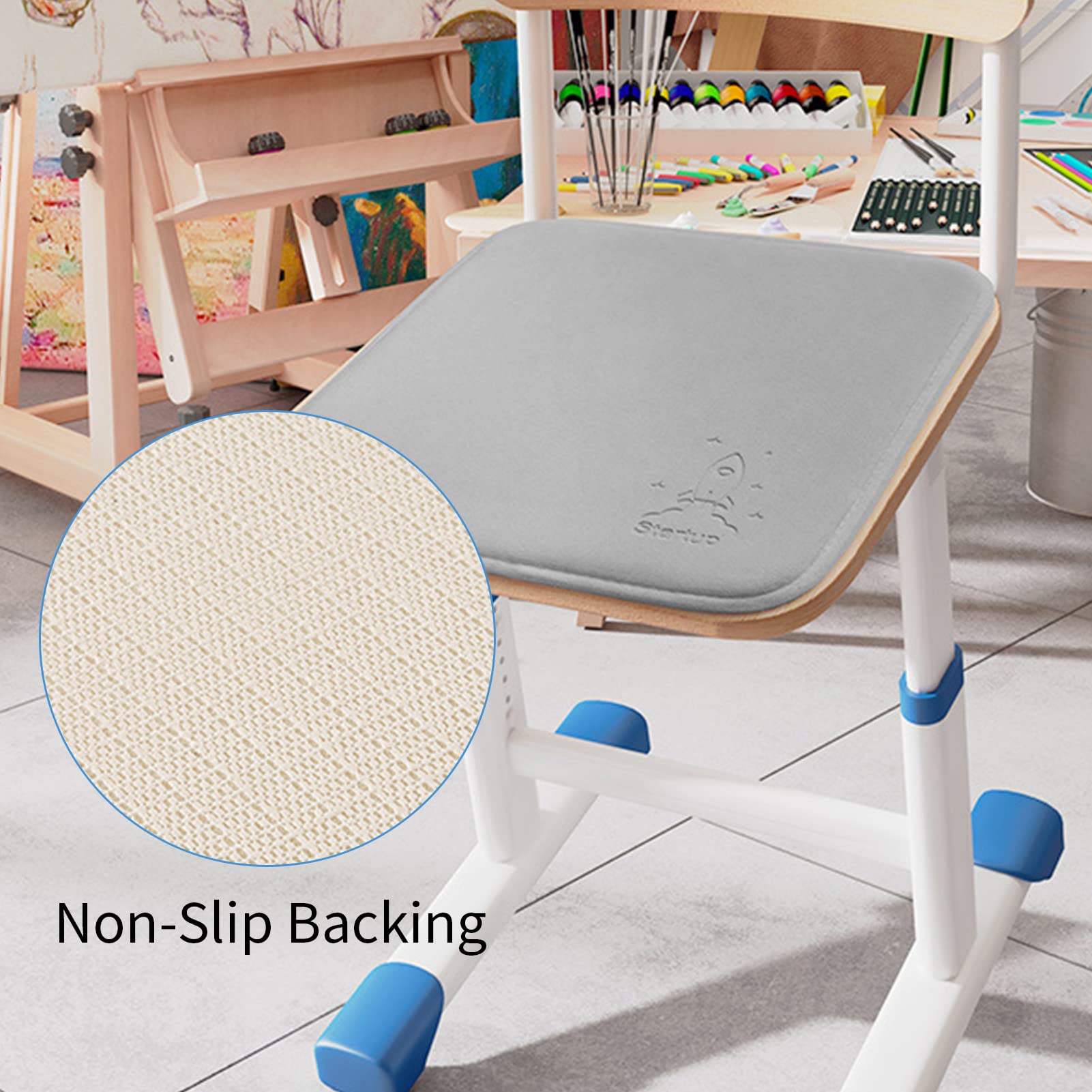 JeogYong Chair Cushion Memory Foam Pads Non Slip Back Ultra Soft Floor Cushions for Classroom 14 x 13 inch Comfy Flexible Seating Square Seat Cushion for Kids Chair, School Chair, 2 Pack (Grey)