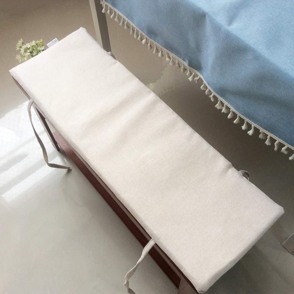 Cotton and Linen Bench Cushion,Solid Color Rectangular Long Seat Cushions Thick Not-Slip with Ties for Restaurant Tatami Bay Window Pad-Beige 150x40cm(59x16inch)