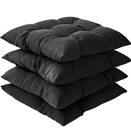 Nobildonna Chair Cushion Pads, Seat Cushion Mats with Non-Slip Back and Ties for Dining Chairs Office Chair Kitchen Home Décor 16" x 16" (4 Pack, Black)