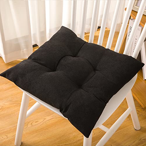 Nobildonna Chair Cushion Pads, Seat Cushion Mats with Non-Slip Back and Ties for Dining Chairs Office Chair Kitchen Home Décor 16" x 16" (4 Pack, Black)