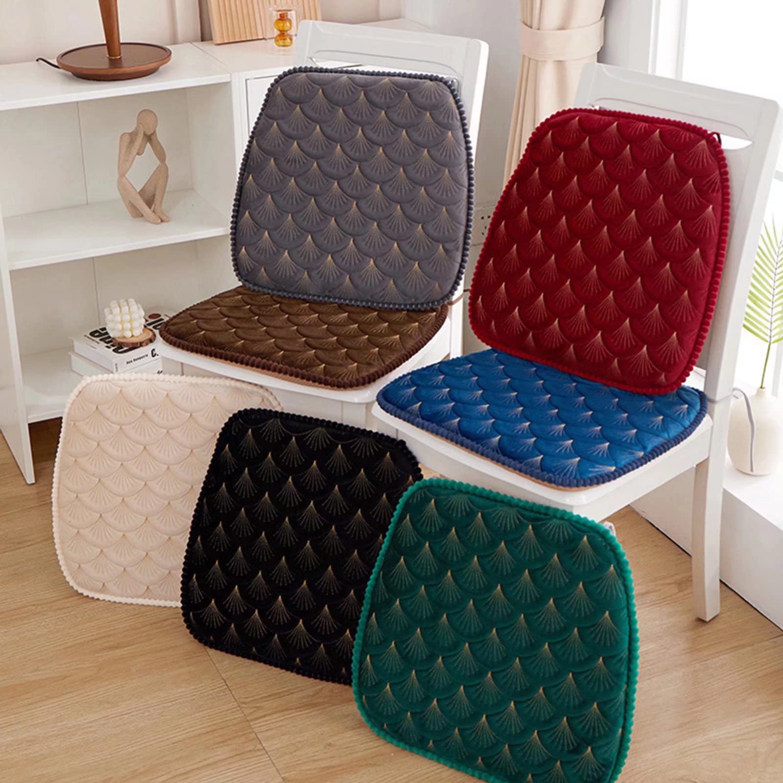 Set of 4 Non-Slip Kitchen Chair Cushions, Dining Chair Cushions and Dining Chair Cushions, 17x17 U Shaped Washable Pattern Seat Cushions with Laces, Cotton Linen Seat Cushion for Autumn and