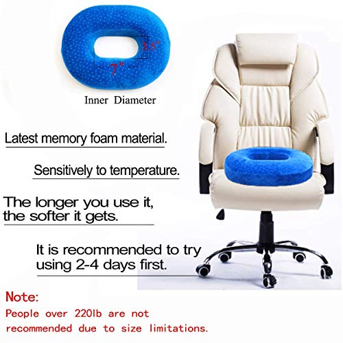 Orthopedic Ring Cushion Made from Memory Foam, Donut Cushion for Relief of Haemorrhoids (Piles) and Coccyx Pain, Suitable for Wheelchair, Car Seat, Home Or Office, Blue (Blue)