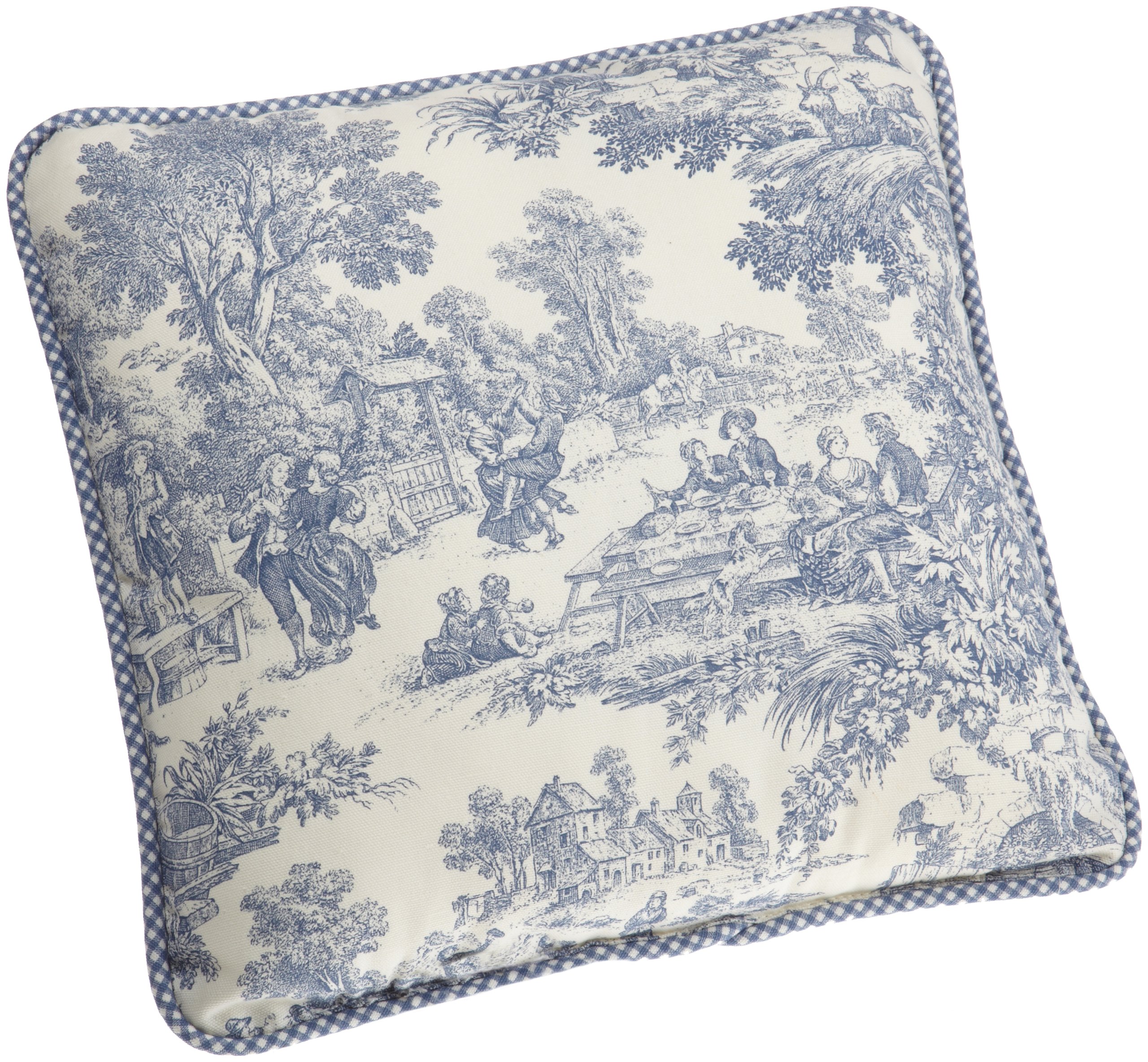 Ellis Curtain Victoria Park Toile Logan Gingham Check Reversible Toss Pillow, Blue