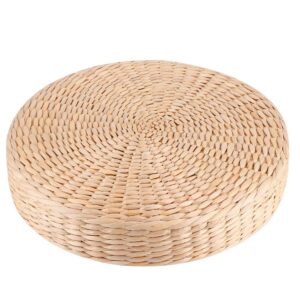 straw flat seat cushion, cattail knitted cushion breathable handmade straw mat round pouf tatami cushion thicken floor cushion chair seat mat for zen, yoga, tea ceremony, floor window, tatami