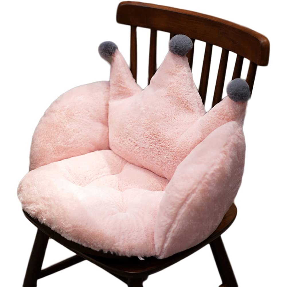 Soft Fluffy Crown Chair Seat Cushion Office Home Princess Couch Armchair Seat Pad Cushion Cute Warm Cozy Sofa Seat Back Hip Support Pillow (Pink)