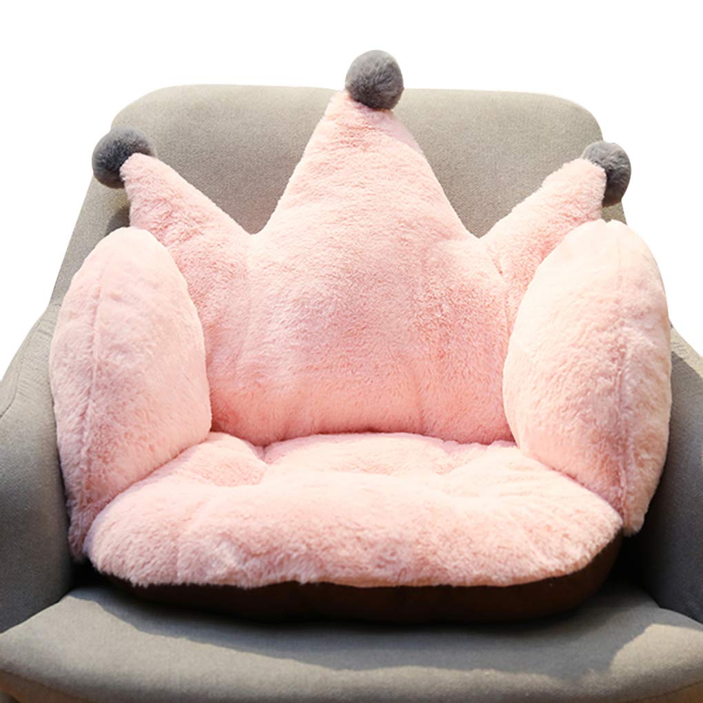 Soft Fluffy Crown Chair Seat Cushion Office Home Princess Couch Armchair Seat Pad Cushion Cute Warm Cozy Sofa Seat Back Hip Support Pillow (Pink)